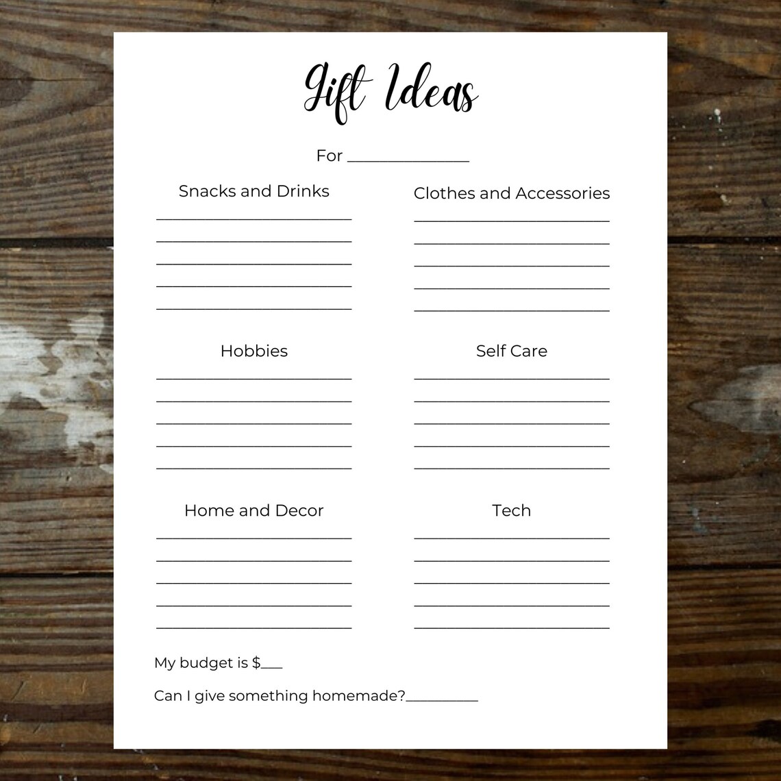 Gift Ideas - Holiday Birthday Brainstorming Printable - Etsy
