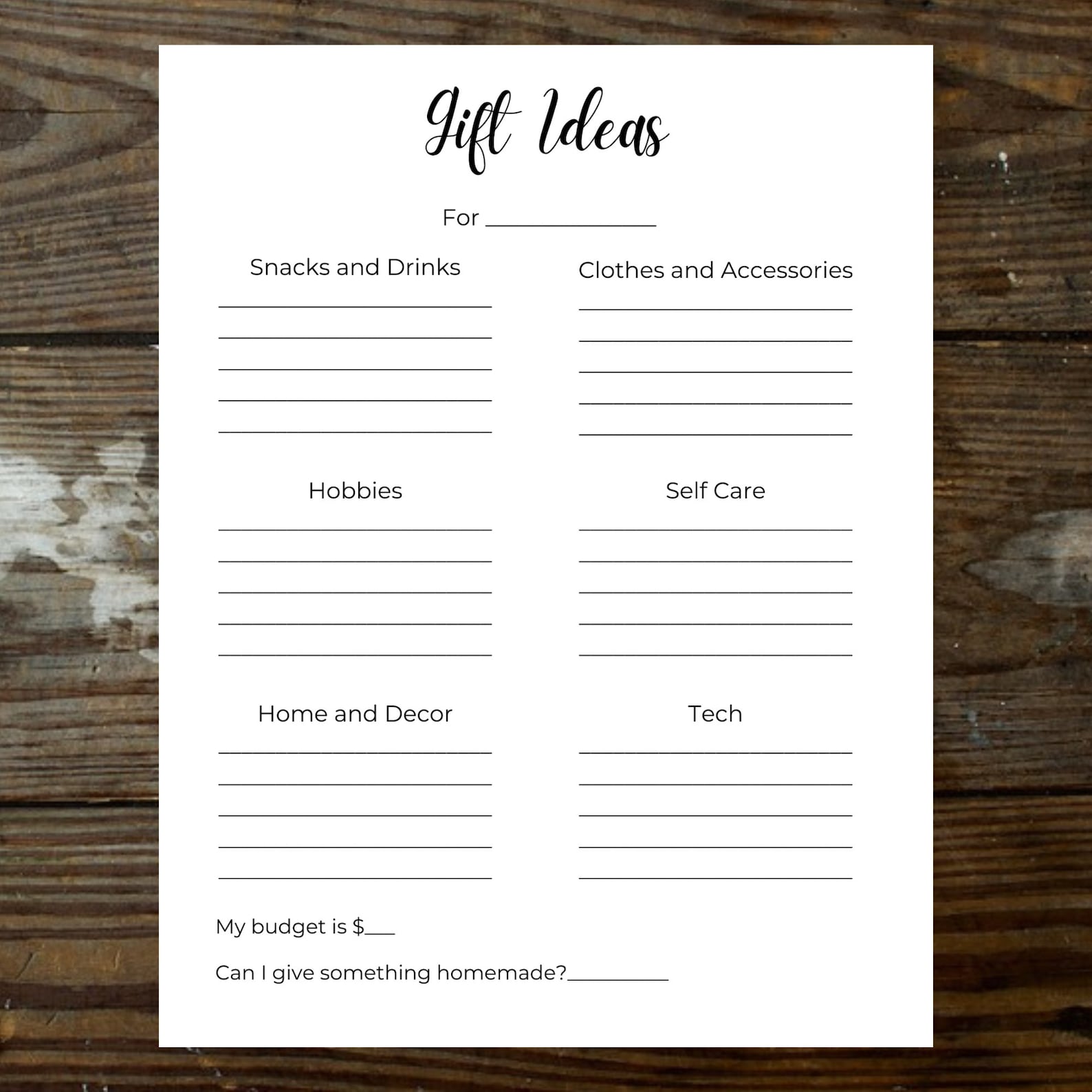 Gift Ideas - Holiday Birthday Brainstorming Printable - Etsy