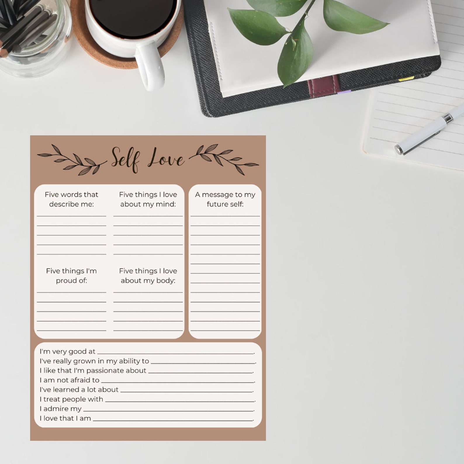 Self Love Journaling Page - Positive Self Esteem Self Care Affirmations ...