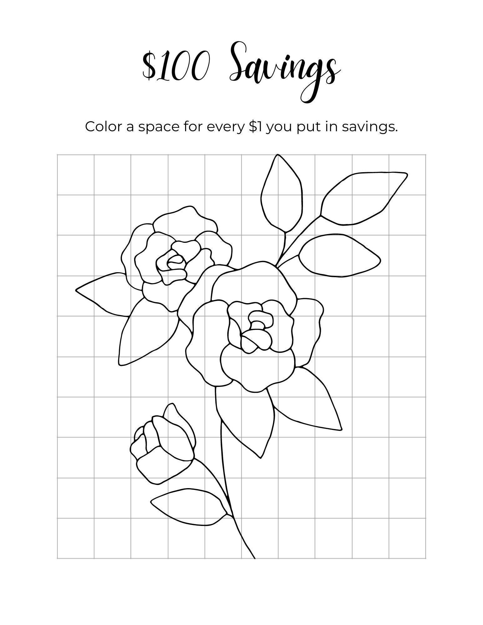 100 Dollar Savings Flower Coloring Page Personal Finance Money ...