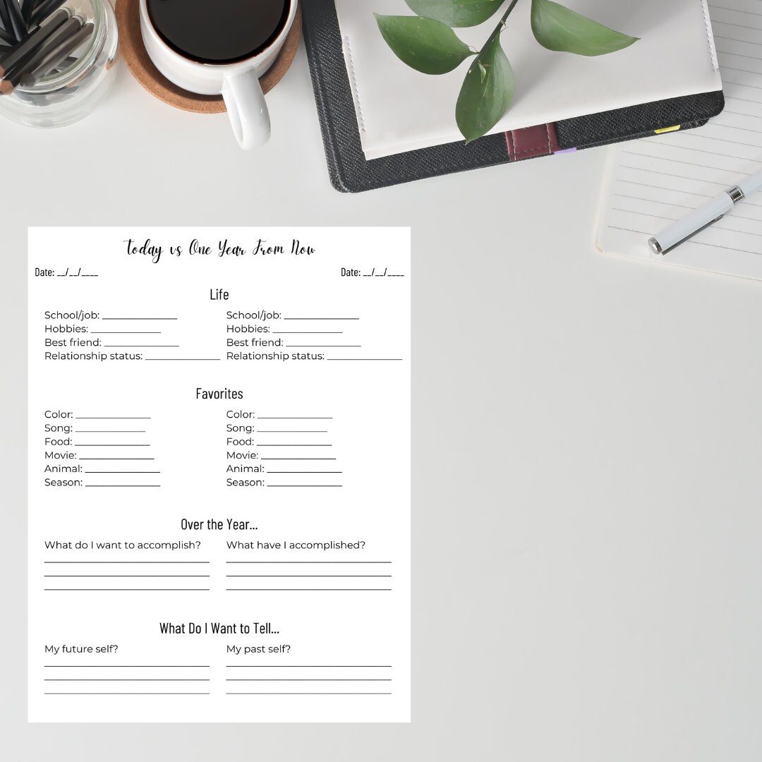 Today Vs One Year From Now - Time Capsule Yearly Reflection Printable ...