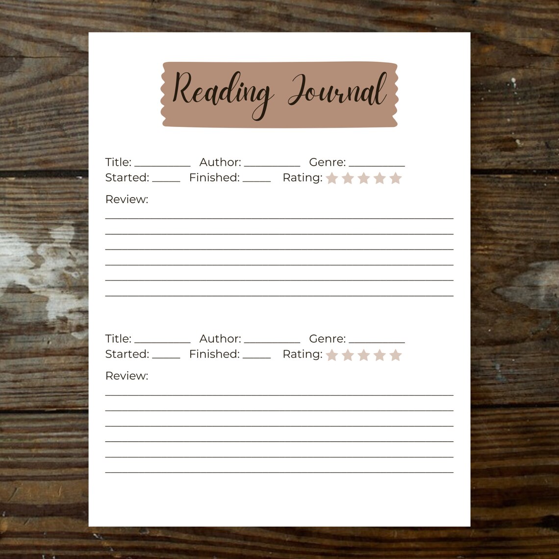 Reading Journal Printable Journaling Page Personal Growth Book Lover - Etsy