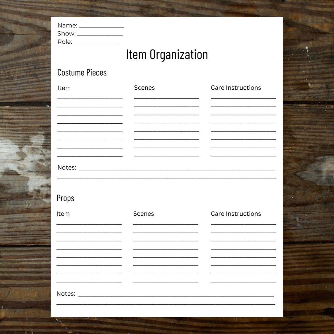 Item Organization - Printable Theater Resource for Costumes and Props ...