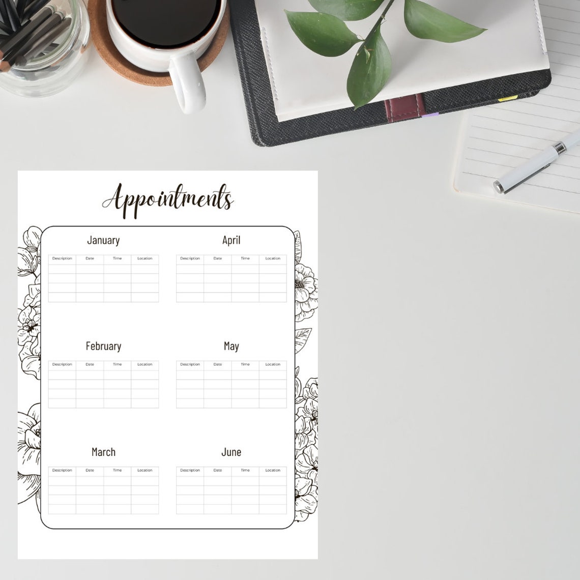 Appointment Calendar - Printable Twelve Month Planner - Etsy