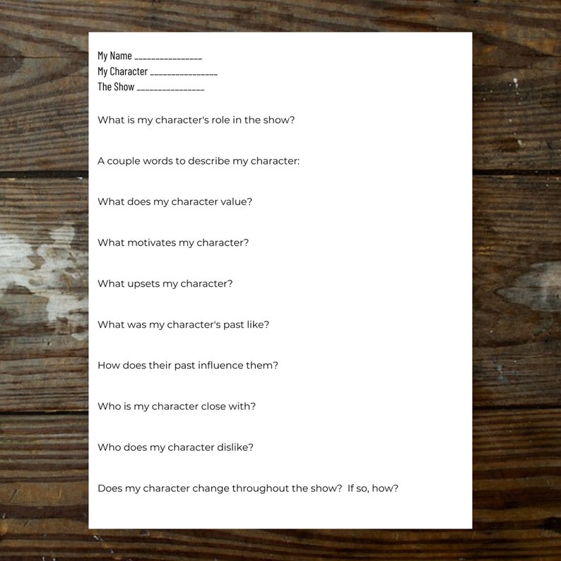 Character Work Printable Acting Resource High School Community Theater ...