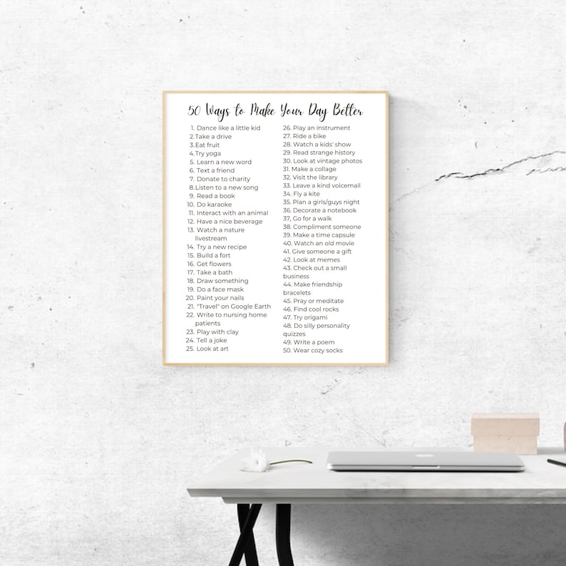 50 Ways to Make Your Day Better Printable - Motivational Poster Print ...