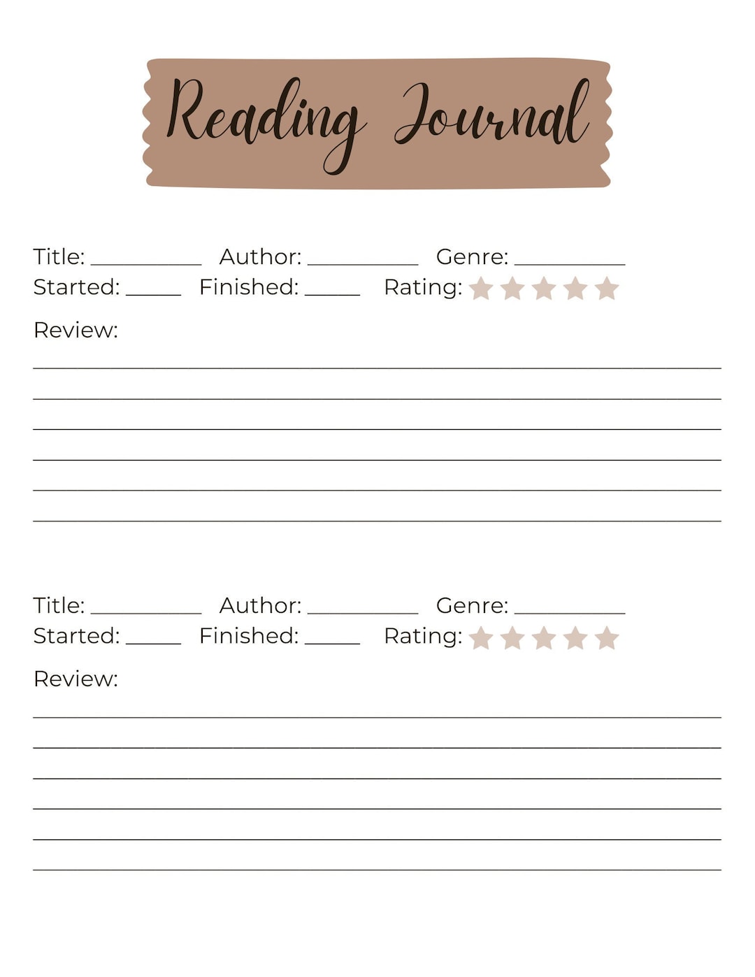 Reading Journal Printable - Journaling Page Personal Growth Book Lover ...