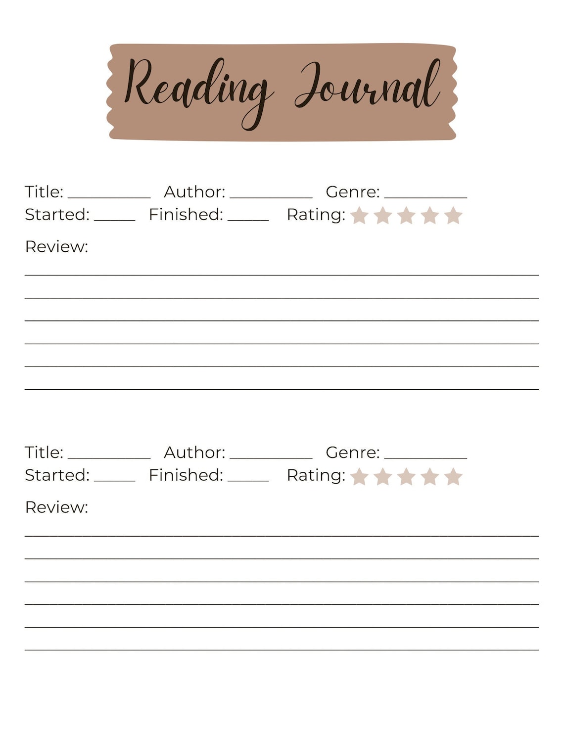 Reading Journal Printable Journaling Page Personal Growth Book Lover - Etsy