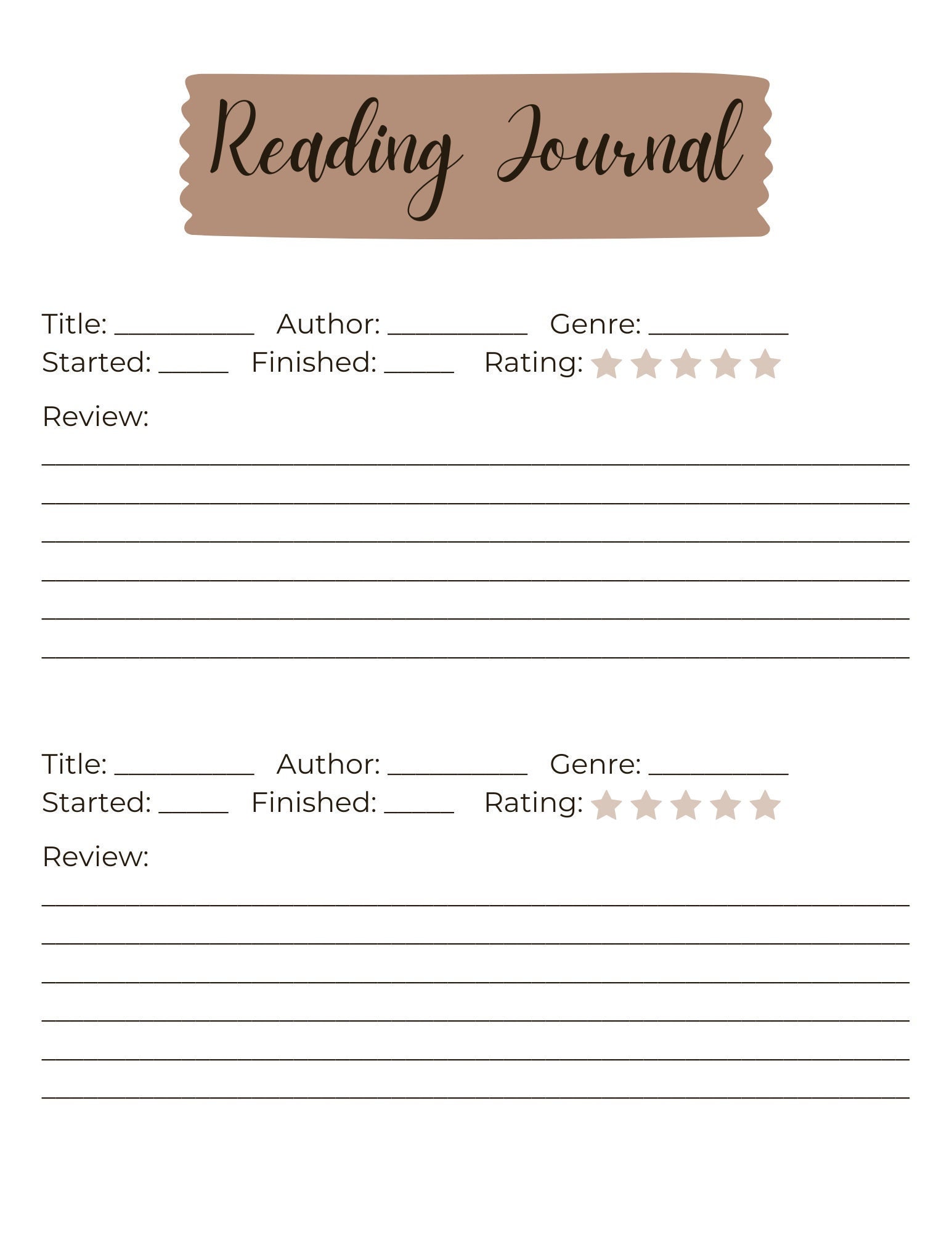 Reading Journal Printable - Journaling Page Personal Growth Book Lover ...
