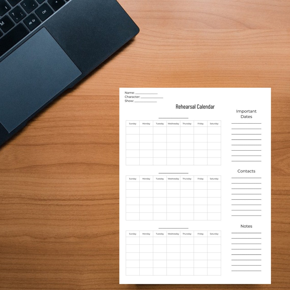 Rehearsal Calendar - Theater Printable Resource for Actors Directors ...