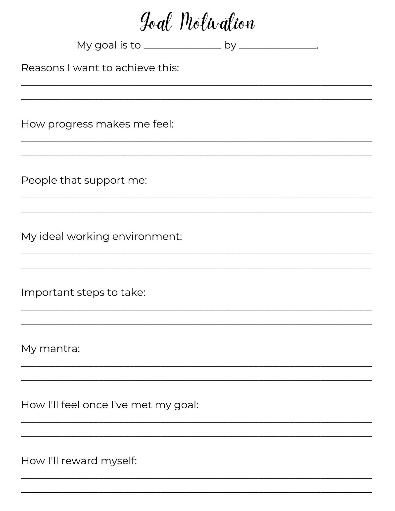 Goal Motivation Printable Personal Project Journaling Page - Etsy