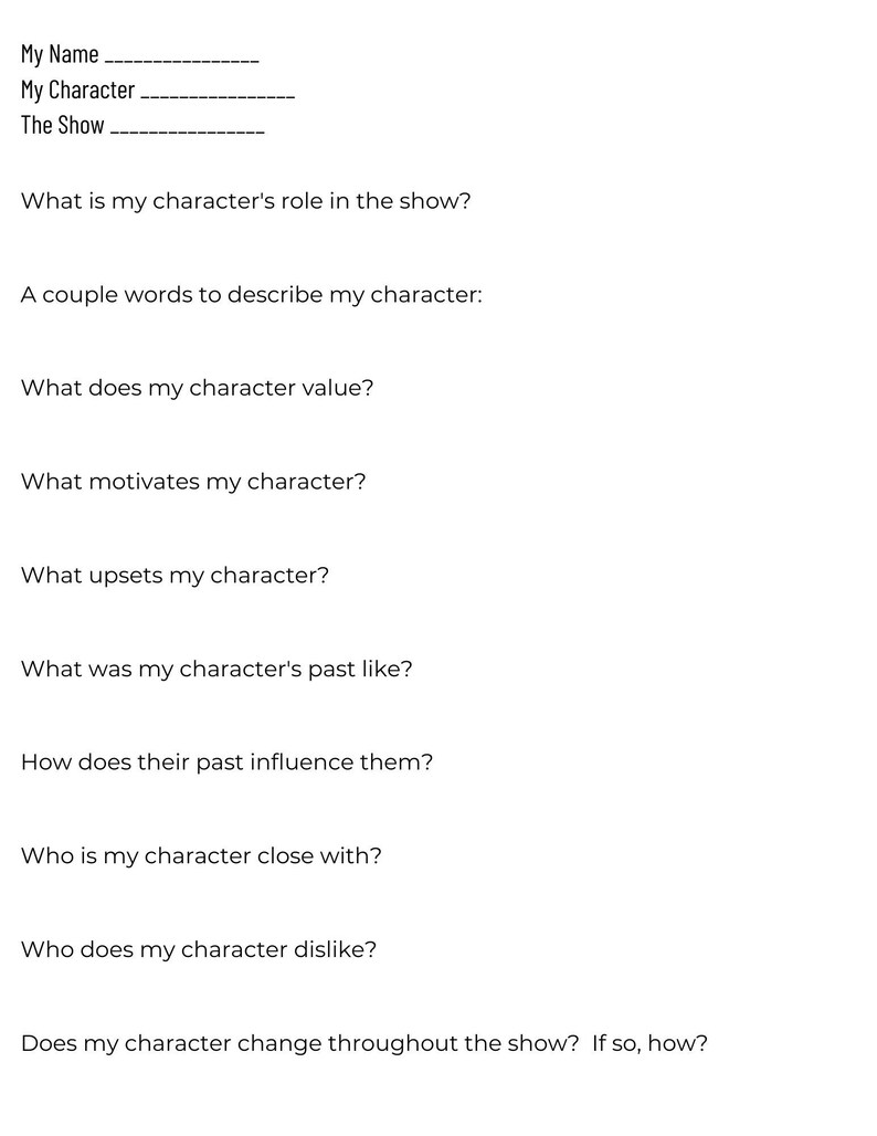 Character Work Printable Acting Resource High School Community Theater ...