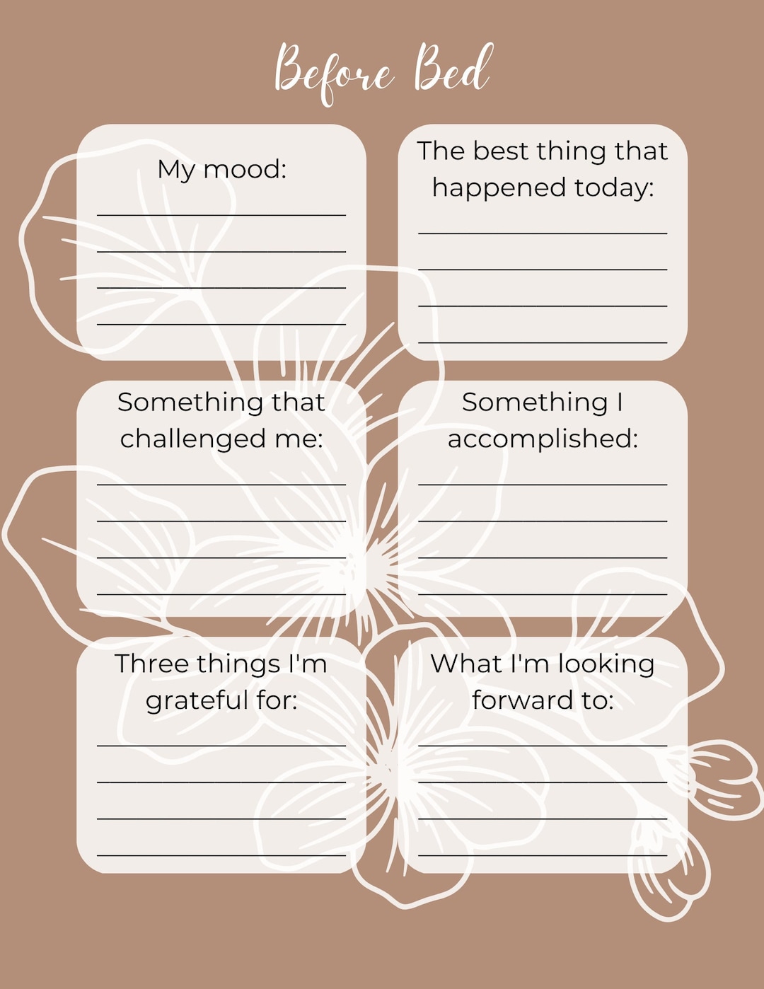 Before Bed - Printable Journal Page Evening Night Bedtime for ...