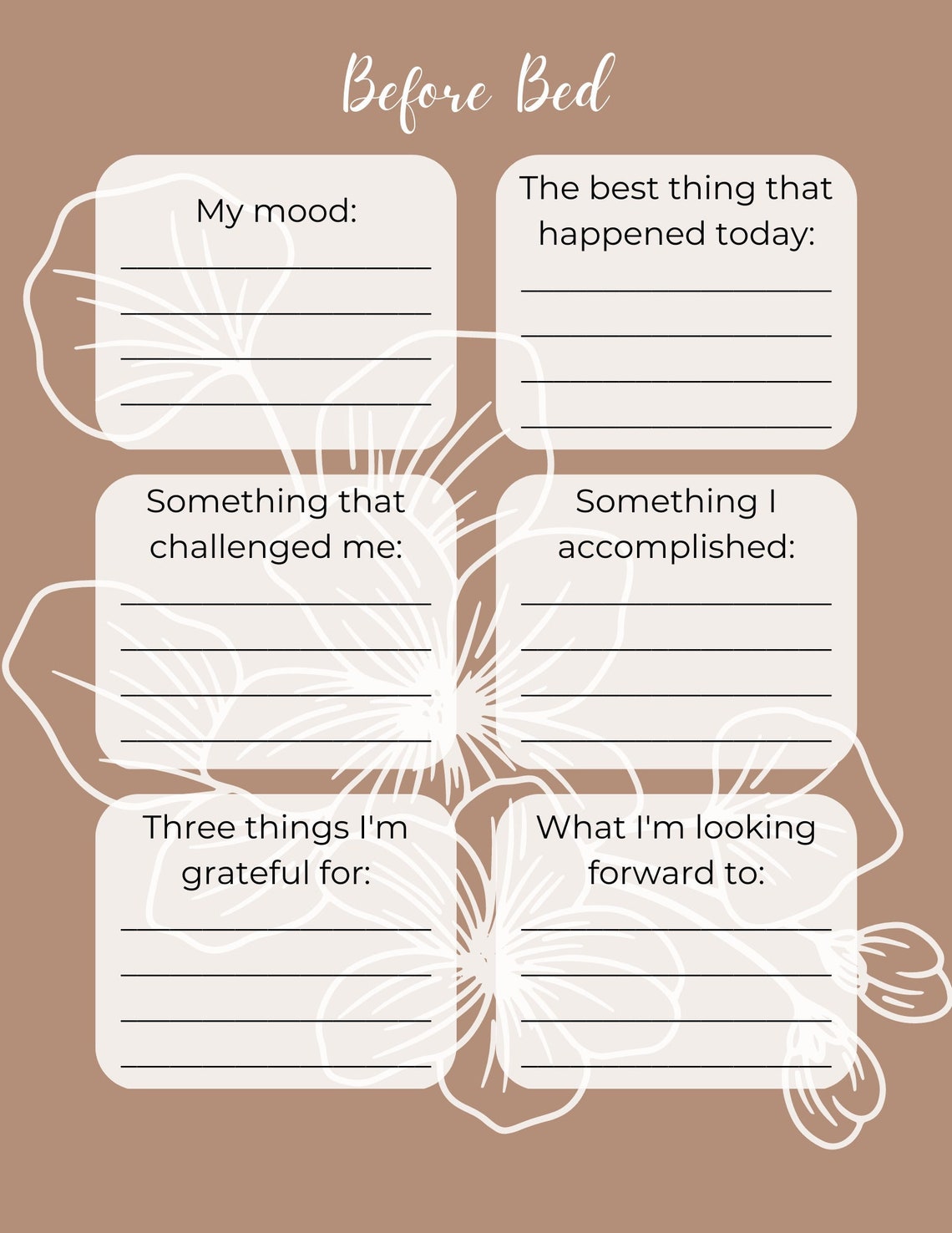 Before Bed - Printable Journal Page Evening Night Bedtime for ...