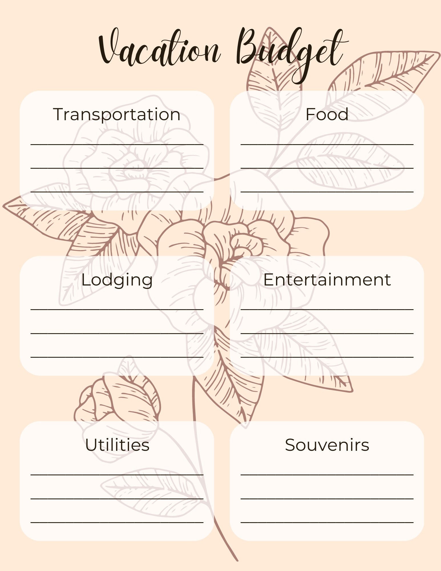 Vacation Budget Printable Travel Planning Money Management Savings Goal ...