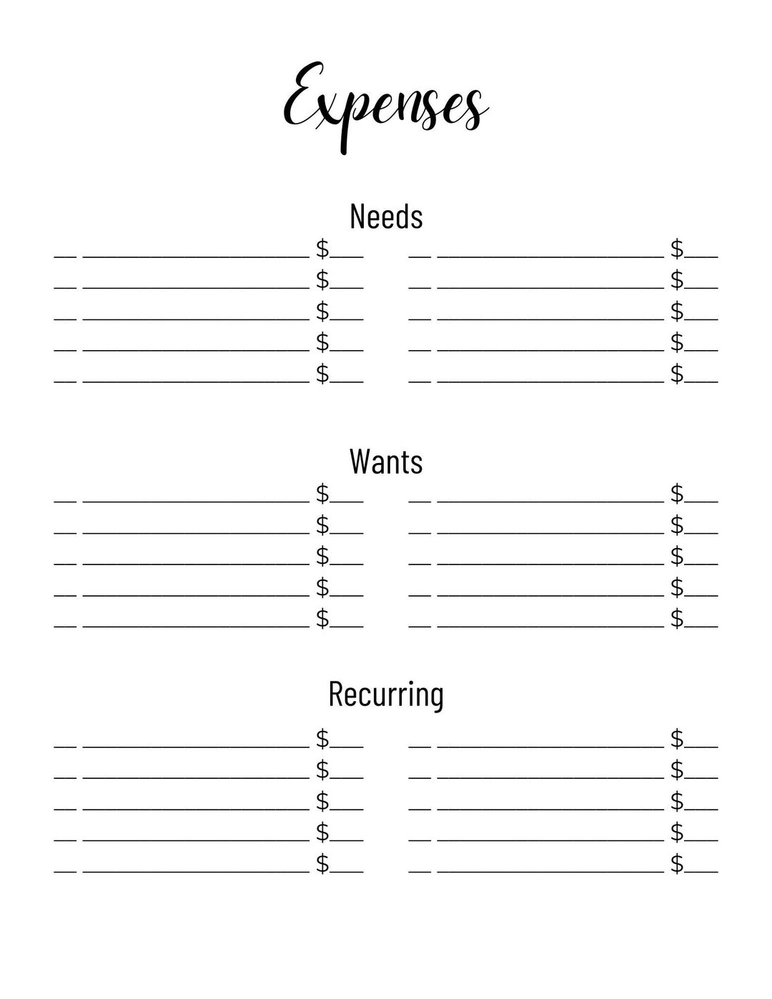 Expenses Simple Spending Planner for Teens and Young Adults - Etsy