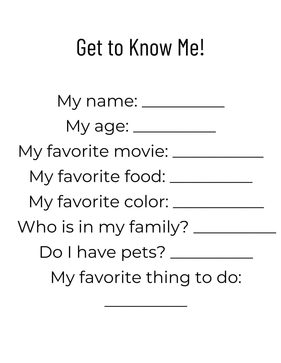 Get to Know Me Level 1 Classroom Printable Resource Kindergarten ...