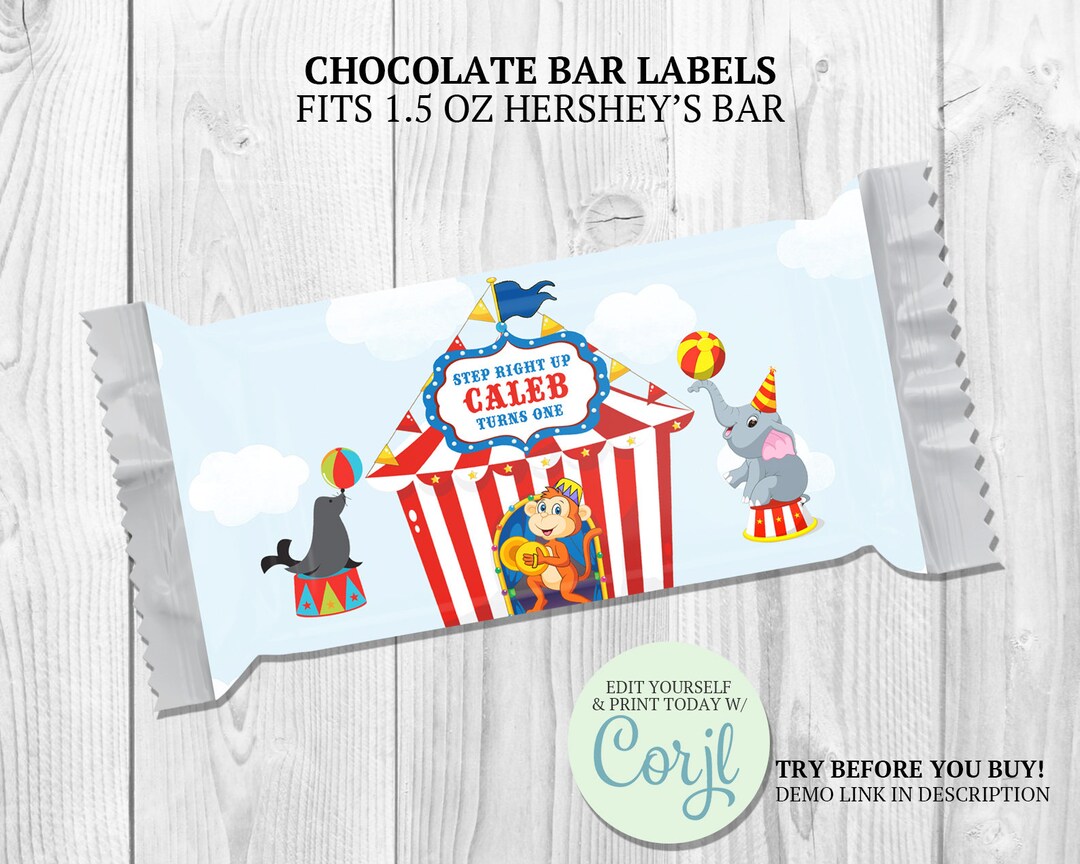 Carnival or Circus Candy Bar Wrappers, Circus Birthday Party Favors ...