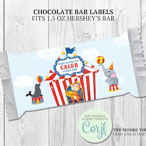 Carnival or Circus Candy Bar Wrappers, Circus Birthday Party Favors ...