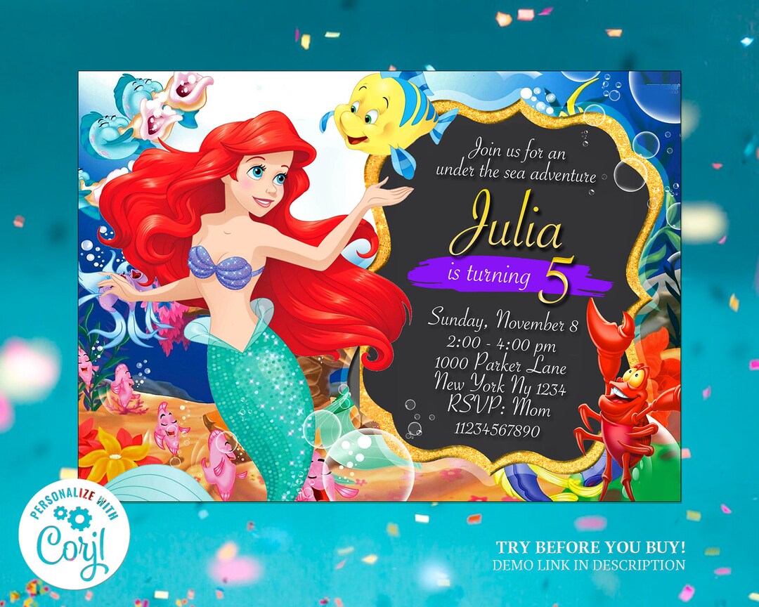 Little Mermaid Invitation, Ariel Invitation, Under the Sea Birthday ...