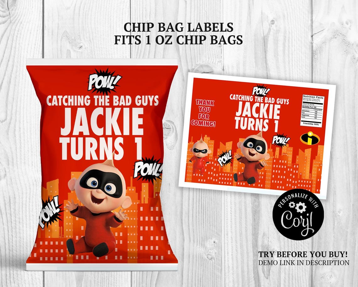 Incredibles Birthday Party Printables: Baby Jack-jack Labels (instant ...