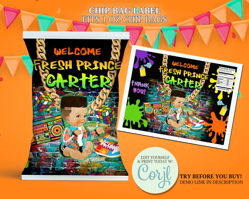 Fresh Prince Chip Bag Label: Birthday Baby Shower Decoration (editable ...