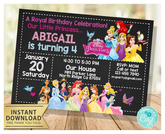 Princess Birthday Invitation Princesses Theme Invites Royal - Etsy