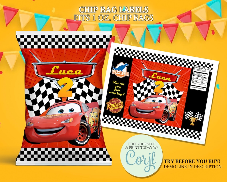Cars Birthday Party Printables: Editable Favor Tags & Labels (digital ...