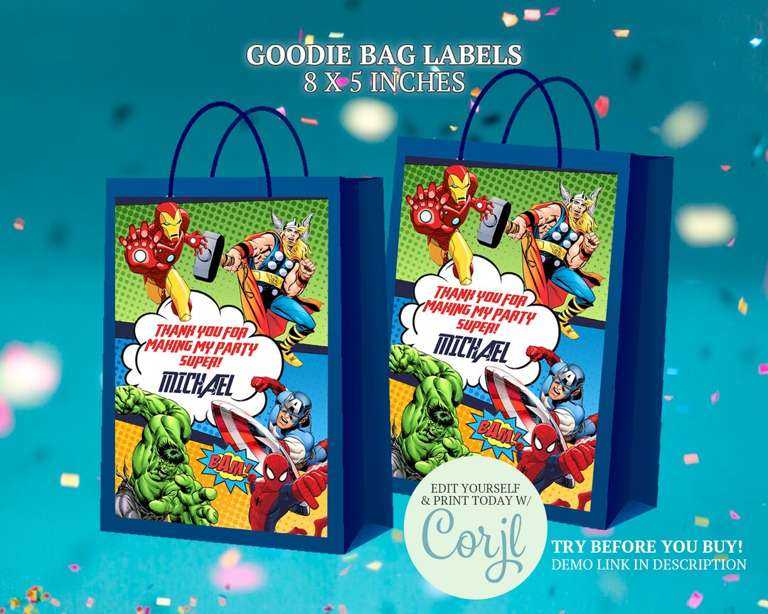 Avengers Birthday Gift Label, Avengers Goodie Bag Labels, Avengers ...