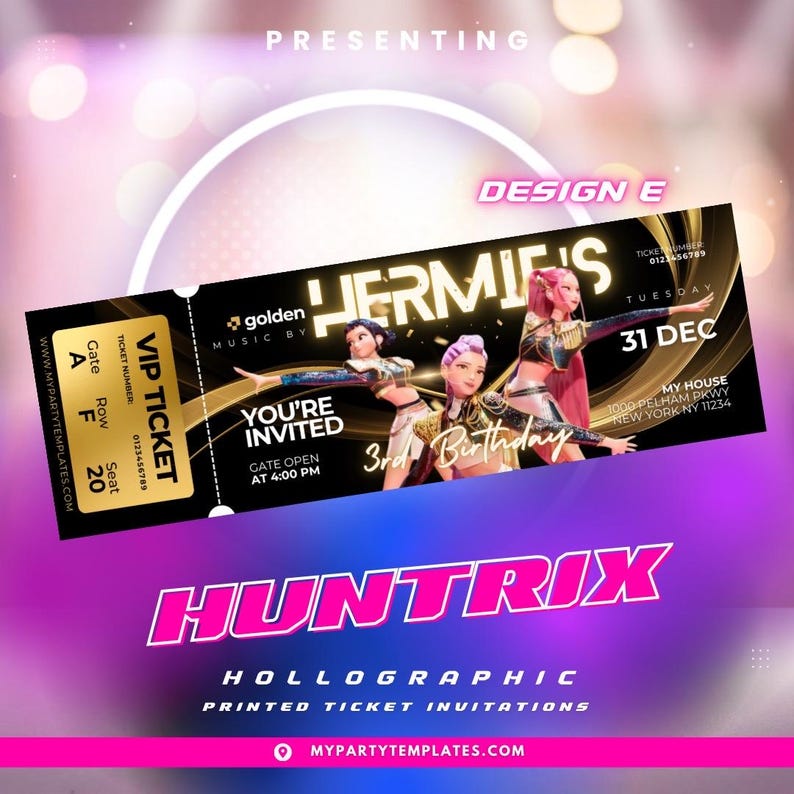 Huntrix Golden VIP Ticket Invitation (hollographic) Set of 20 Printed ...