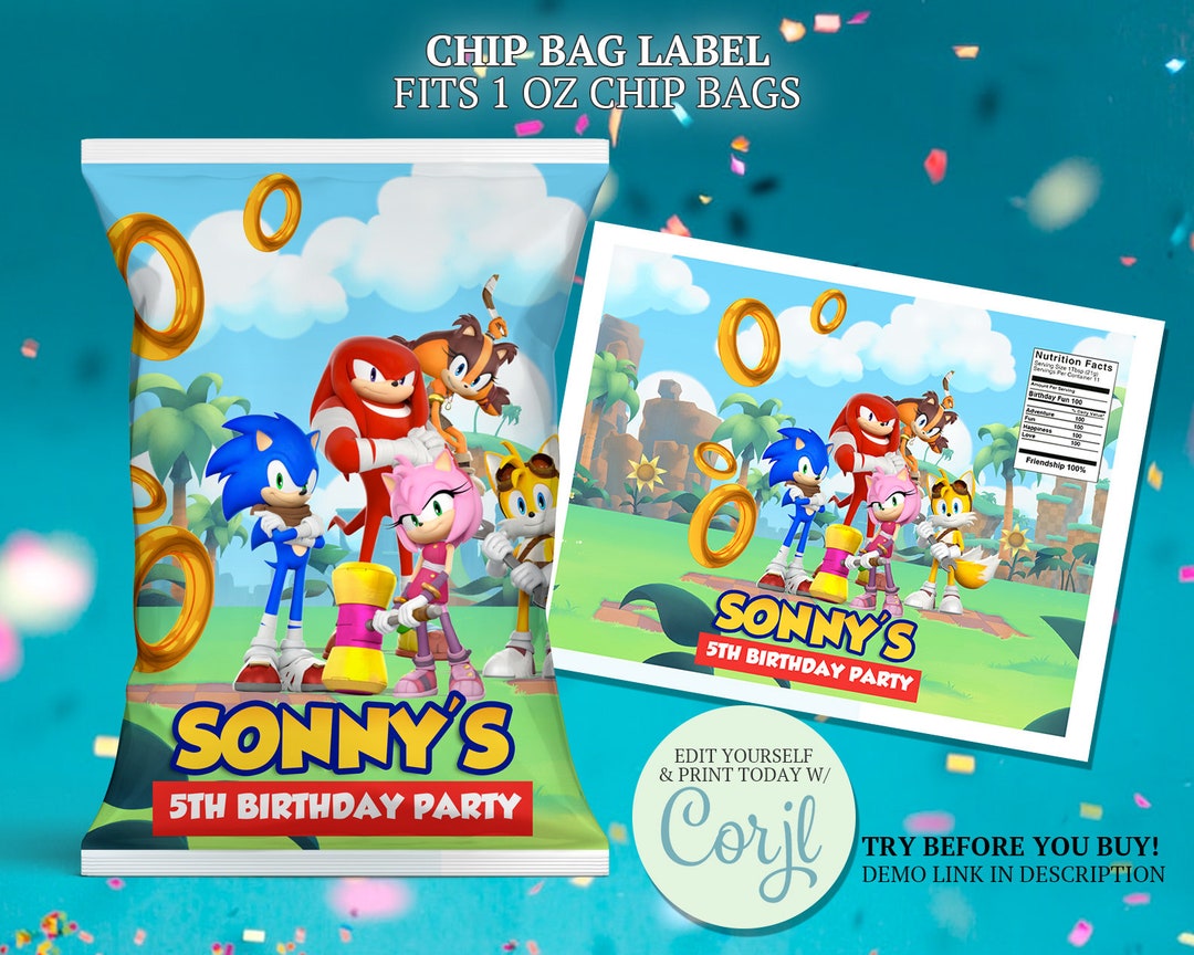 Sonic Birthday Party Chip Bag Label: Printable Template (CORJL) - Etsy
