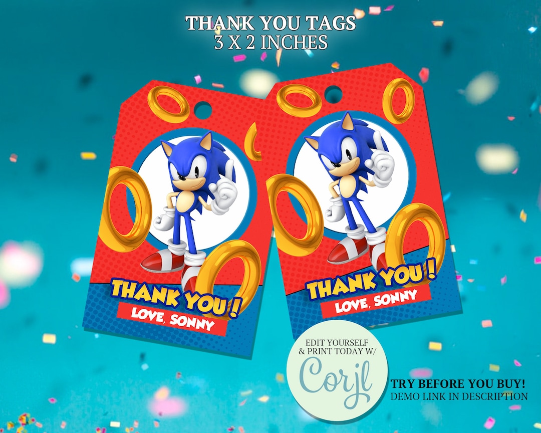 Sonic Thank You Tags, Hedgehog Sonic Birthday Tags, Sonic Party Gift ...