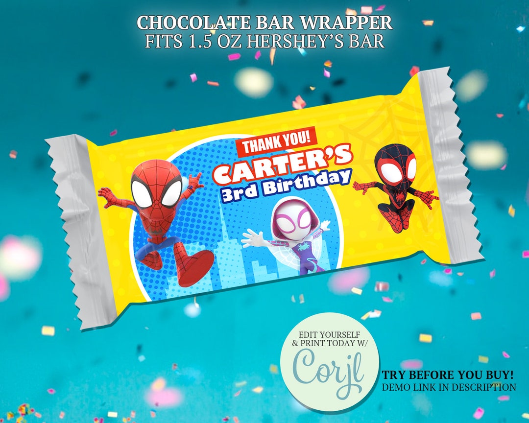 Spidey & Friends Chocolate Bar Wrapper: Superhero Birthday (CORJL) - Etsy