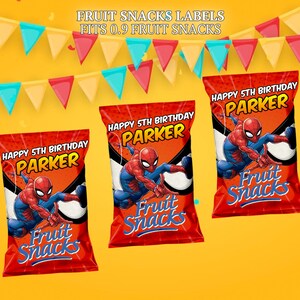 Spiderman Birthday Party Labels: Chip Bag, Treat, Capri Sun (digital ...