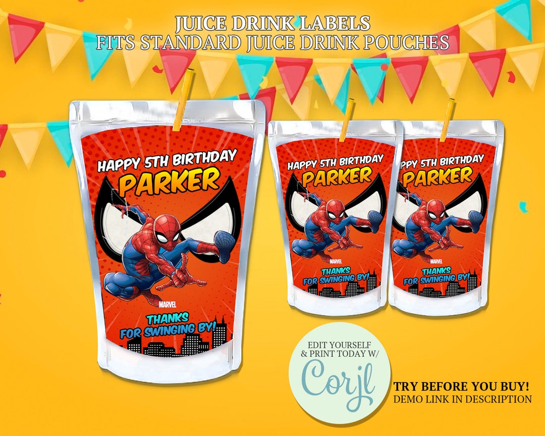 Spiderman Caprisun Labels, Spiderman Juice Pouch Label, Spider-man ...
