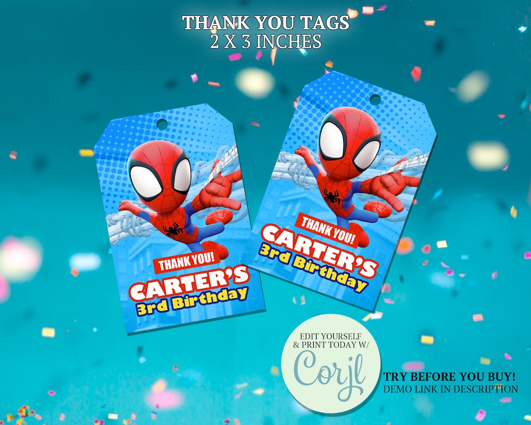 Spidey and Friends Thank You Tags, Amazing Friends Gift Tag, Spiderman ...