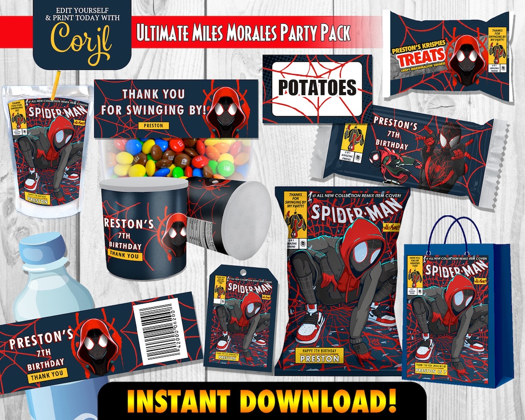 Miles Morales Birthday Party Printables: Spider-verse Labels & Tags ...