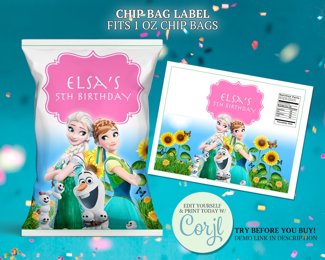 Frozen Chip Bag Labels, Frozen Crispies Wrapper, Frozen Fever Birthday ...