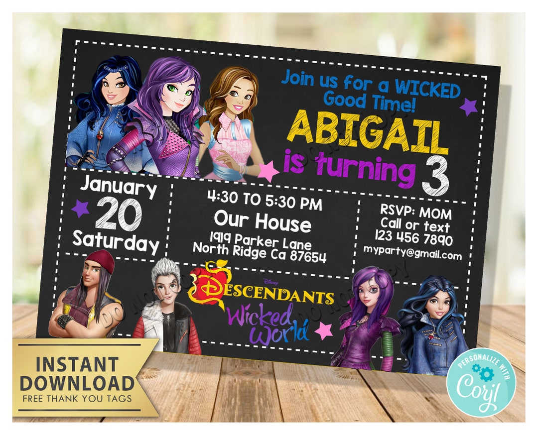 Descendants Invitation, Descendants 2 Birthday, Wicked World Party ...