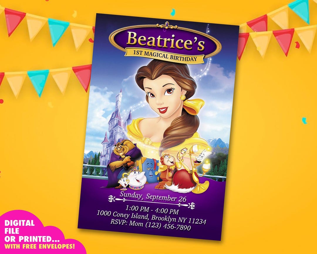 Princess Belle Invitation, Princess Birthday Invite, Printed Invitation ...