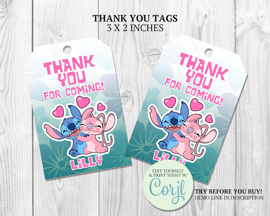 Girl Stitch Birthday, Stitch Angel Thank You Tags, Stitch Birthday Tags ...
