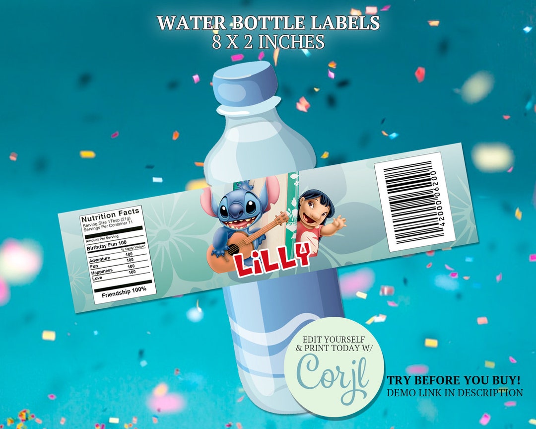 Lilo and Stitch Water Bottle Label, Lilo Stitch Bottles, Lilo Stitch ...