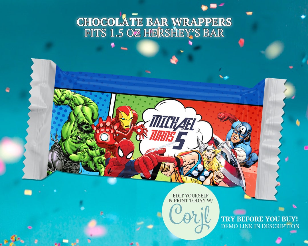 Superhero Chocolate Bar Label, Avengers Choco Labels, Avengers Party ...
