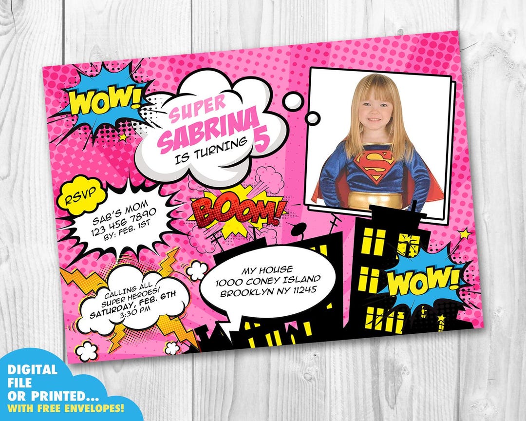 Girl Superhero Invitation, Super Girl Birthday Invites, Printed ...