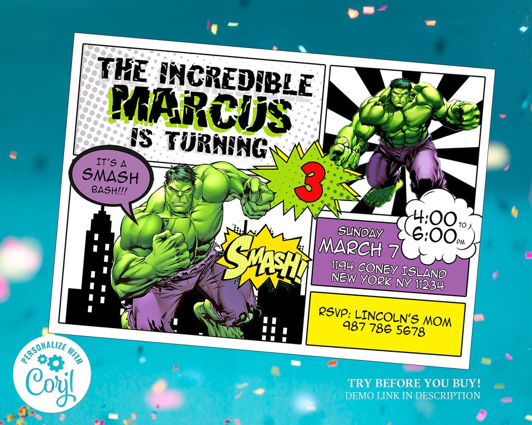 Hulk Birthday Invitation: Avengers Comics Party (digital Download) - Etsy