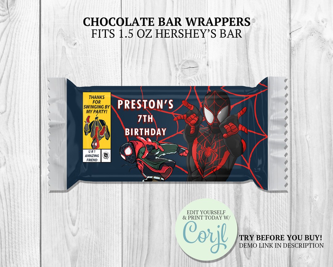 Miles Morales Chocolate Bar Wrapper, Miles Spiderman Candy Labels ...