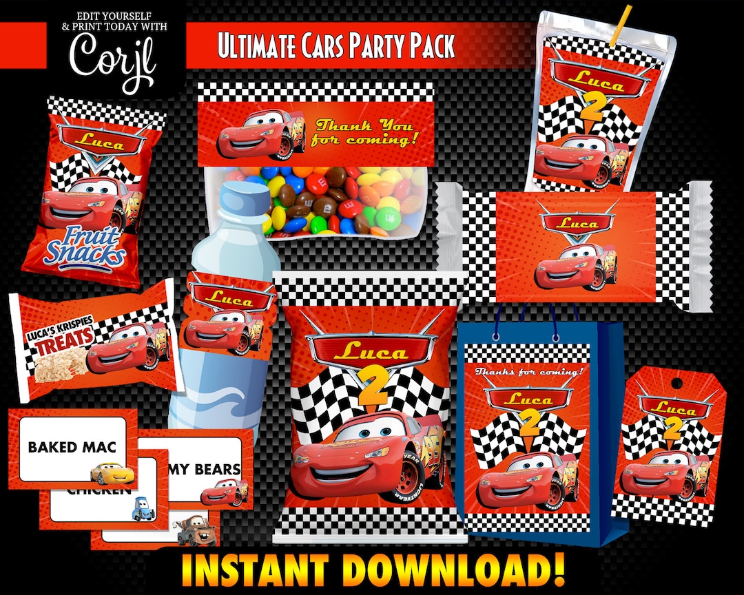 Cars Birthday Party Printables: Editable Favor Tags & Labels (digital ...