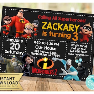 The Incredibles Invitation, Incredibles Superhero Birthday, Electronic ...