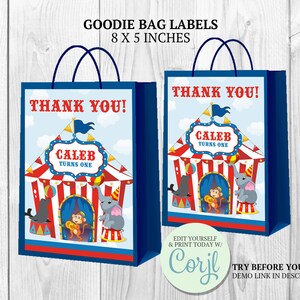 Circus Goodie Bag Labels, Printable Circus Treat Labels, Carnival ...