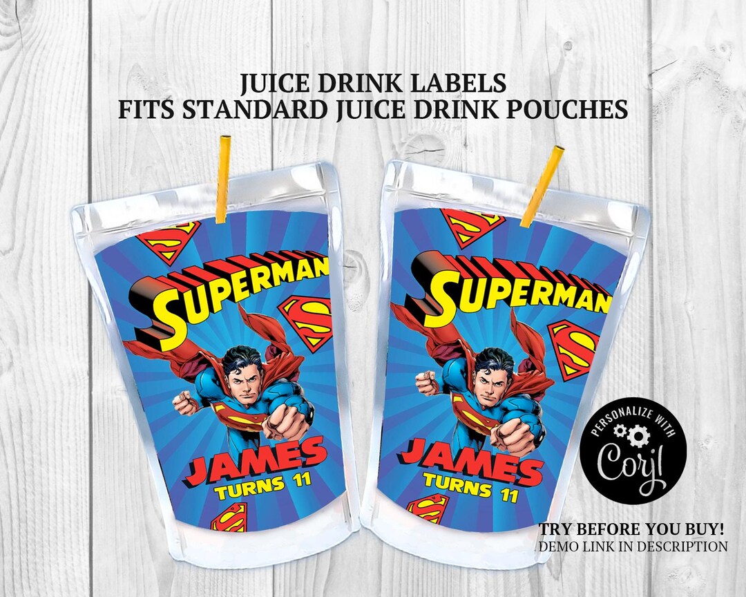 Superman Juice Label, Superman Water Bottle, Superman Party Printables ...